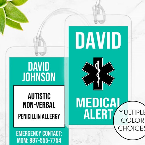 Medical Alert Bag Tag Medical Alert ID Personalized Medical - Etsy