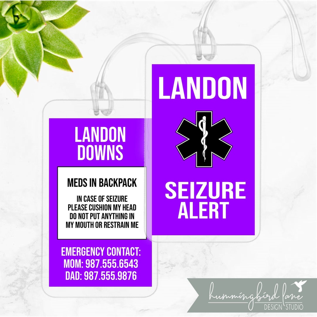 Seizure Alert Bag Tag Epilepsy Alert ID Medical Alert Tag - Etsy