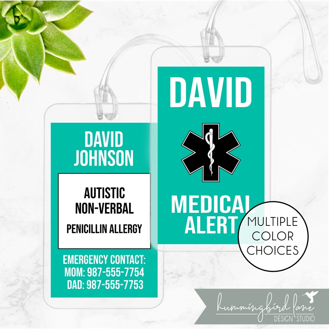 Medical Alert Bag Tag Medical Alert ID Personalized Medical - Etsy