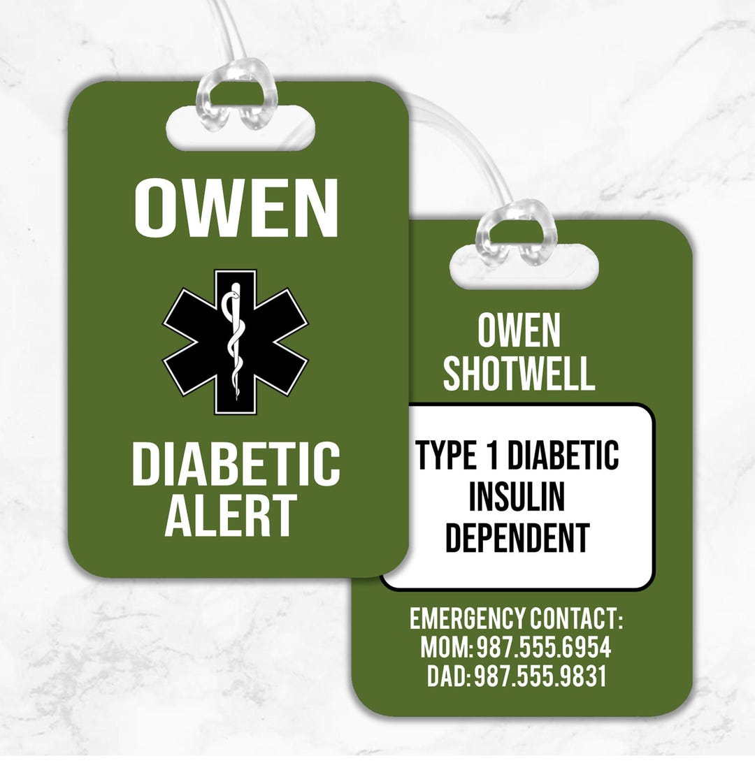 Medical Alert Bag Tag, Diabetic Alert ID, Personalized Diabetic Alert ...
