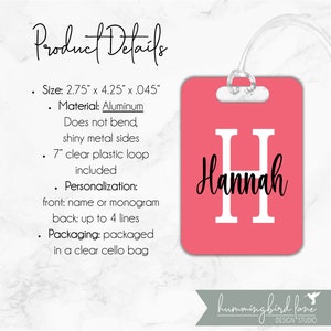 Initial Bag Tag, Monogram Travel Luggage Tag, Personalized Monogram Bag ...