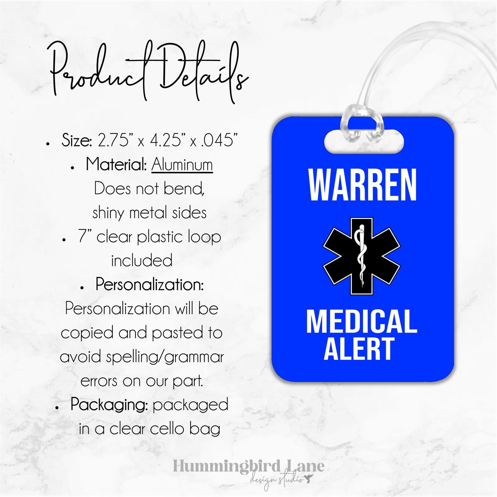 Medical Alert Bag Tag, Medical Alert ID, Personalized Medical Alert ...