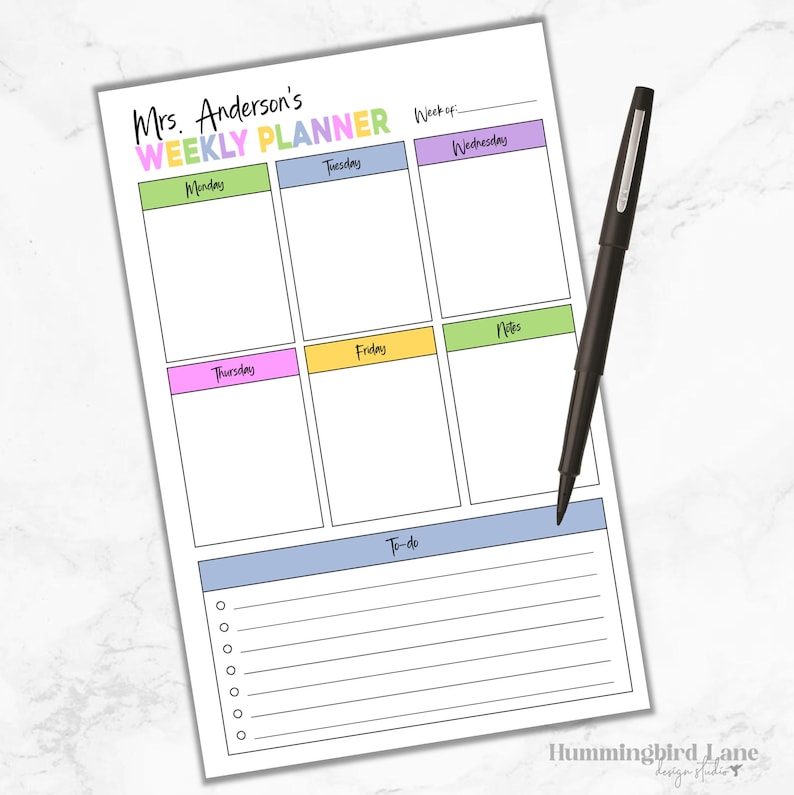 Teacher Weekly Planner, Weekly Planner Notepad, Personalized Notepad ...