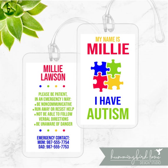 Autism Bag Tag Autism Alert Tag Personalized Bag Tag Autism - Etsy