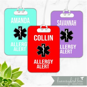 Allergy Alert Bag Tag, Allergy Alert ID, Personalized Allergy Alert ...
