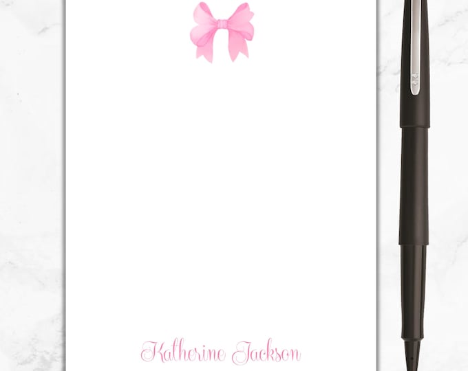 Personalized Watercolor Pink Bow Notepad, Women Bow Notepad - Etsy