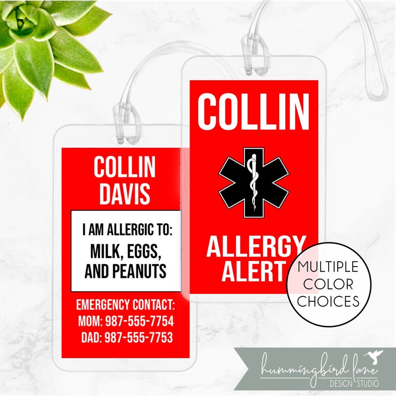 Allergy Alert Bag Tag Allergy Alert ID Personalized Allergy - Etsy