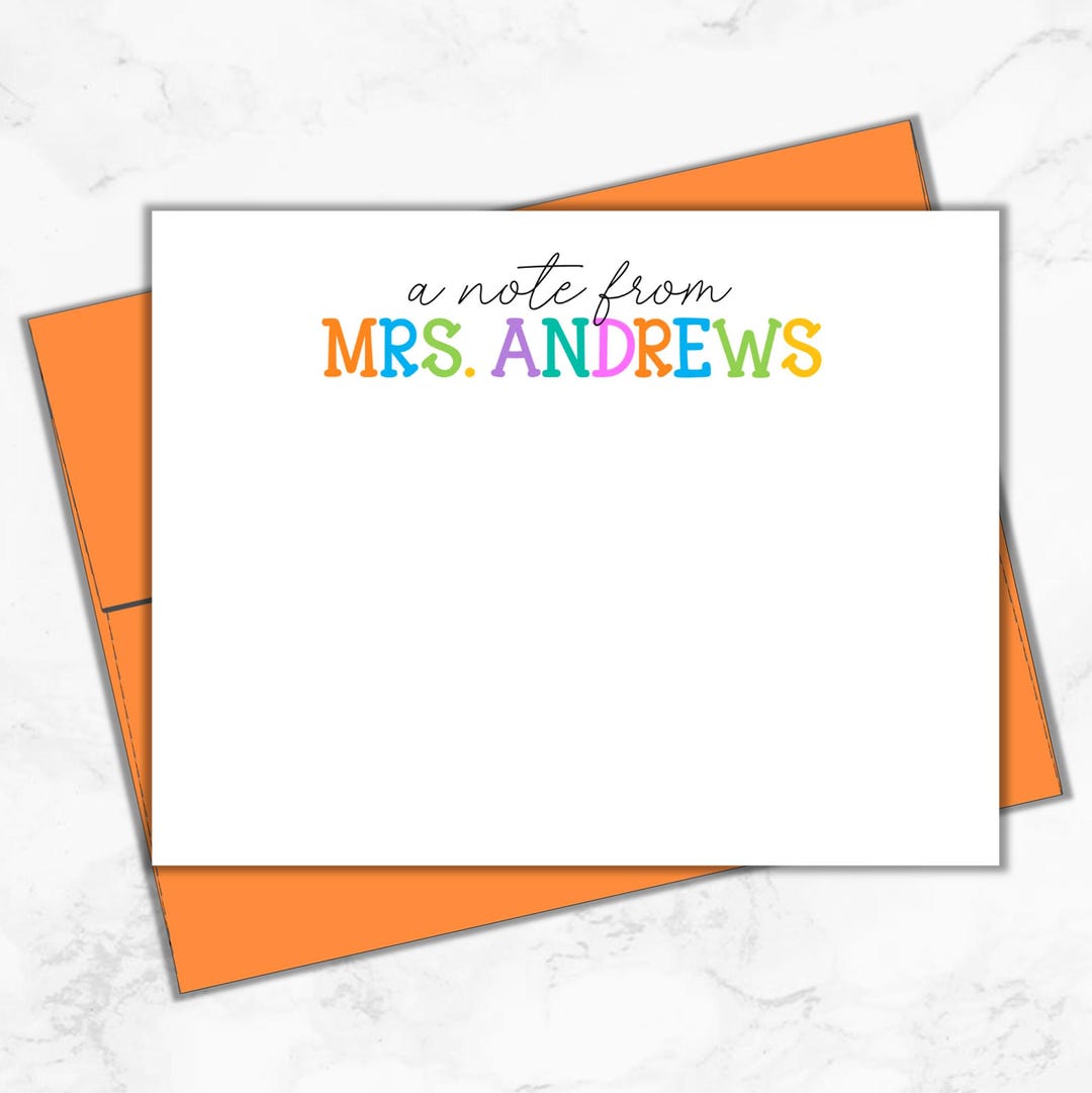 Personalized Teacher Note Cards – Rainbow Font Stationery Set – Custom ...