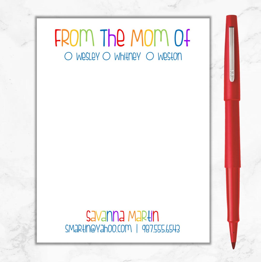 From the Mom of Notepad, Personalized Notepad, Mom Notepad, School ...