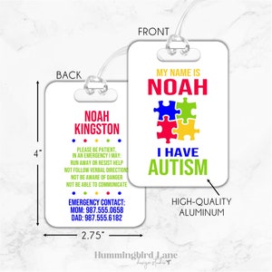 Autism Bag Tag, Autism Alert Tag, Personalized Bag Tag, Autism Hang Tag ...