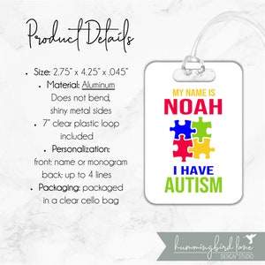 Autism Bag Tag Autism Alert Tag Personalized Bag Tag Autism - Etsy