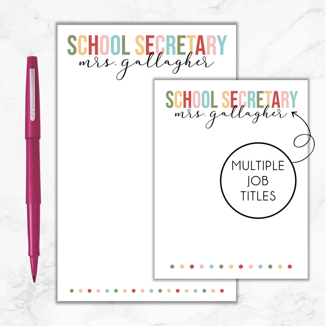 School Secretary Notepad, Personalized Secretary Notepad, Gift for ...