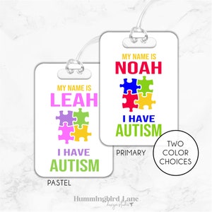 Autism Bag Tag, Autism Alert Tag, Personalized Bag Tag, Autism Hang Tag ...