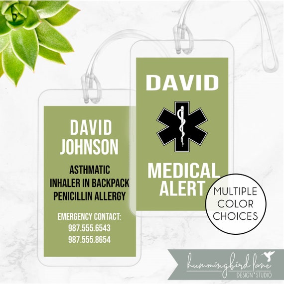 Medical Alert Bag Tag Medical Alert ID Personalized Medical | Etsy