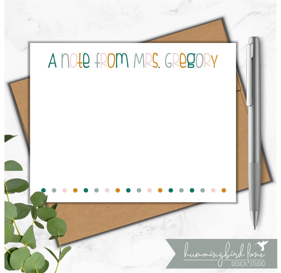 Teacher Note Cards, Set of 10 Personalized Teacher Note Cards, Gift for ...