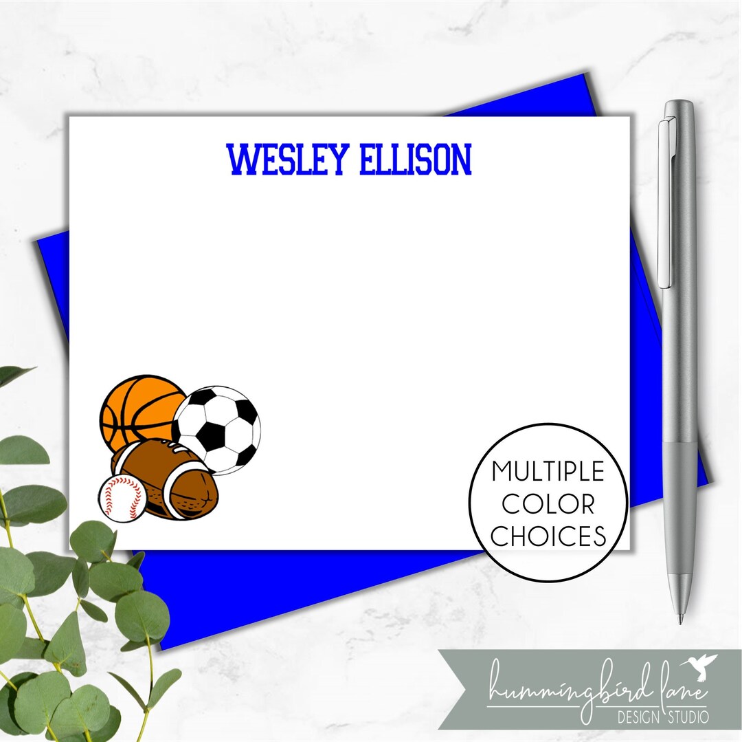 Sports Note Cards, Personalized Note Cards, Flat Note Cards, Thank You ...