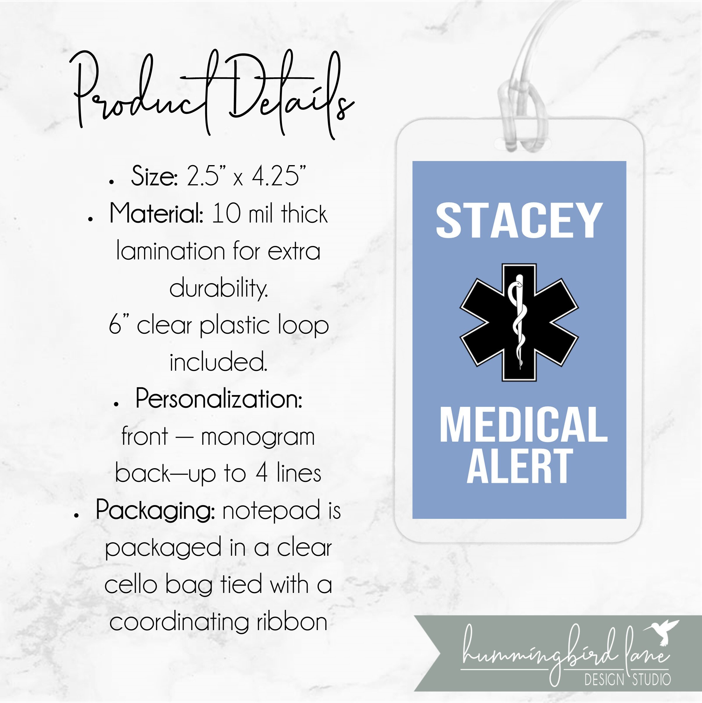 Medical Alert Bag Tag Medical Alert ID Personalized Medical - Etsy