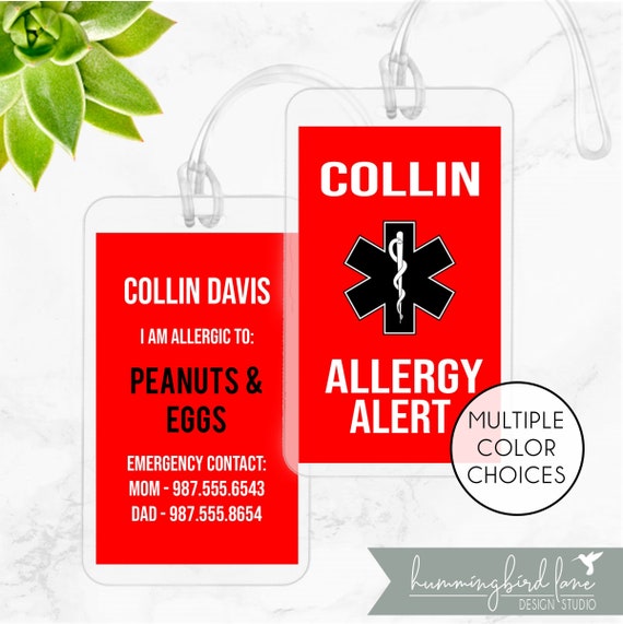 Allergy Alert Bag Tag Allergy Alert ID Personalized Allergy - Etsy
