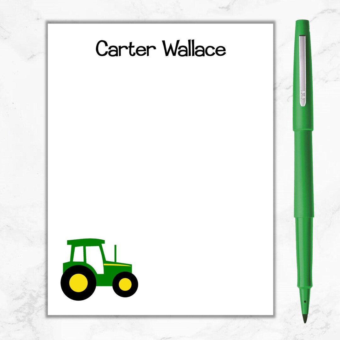 Personalized Notepad, Personalized Note Pad, Green Tractor Notepad ...
