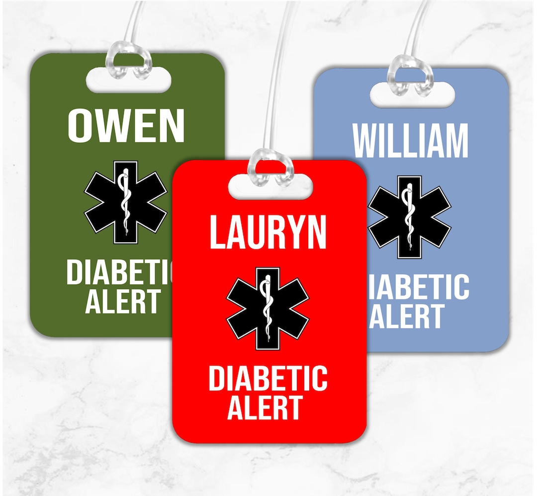 Diabetic Alert Bag Tag, Diabetic Alert ID, Personalized Diabetic Alert ...