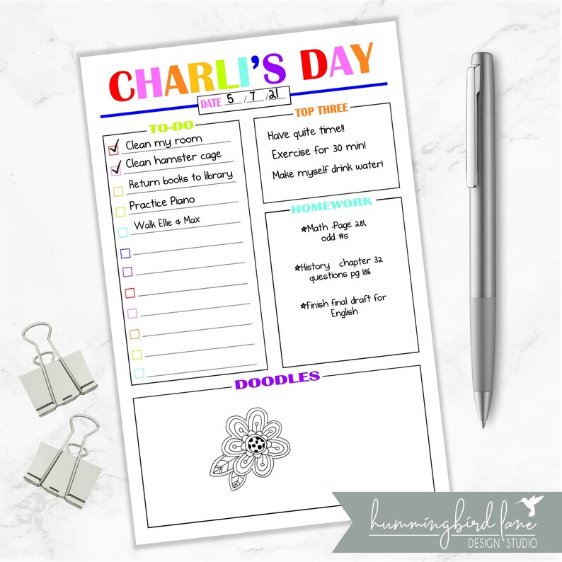 Student Daily Planner, Kids Personalized, Custom Notepad, Organization ...