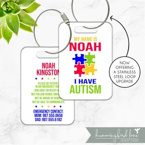 Autism Bag Tag, Autism Alert Tag, Personalized Bag Tag, Autism Hang Tag ...