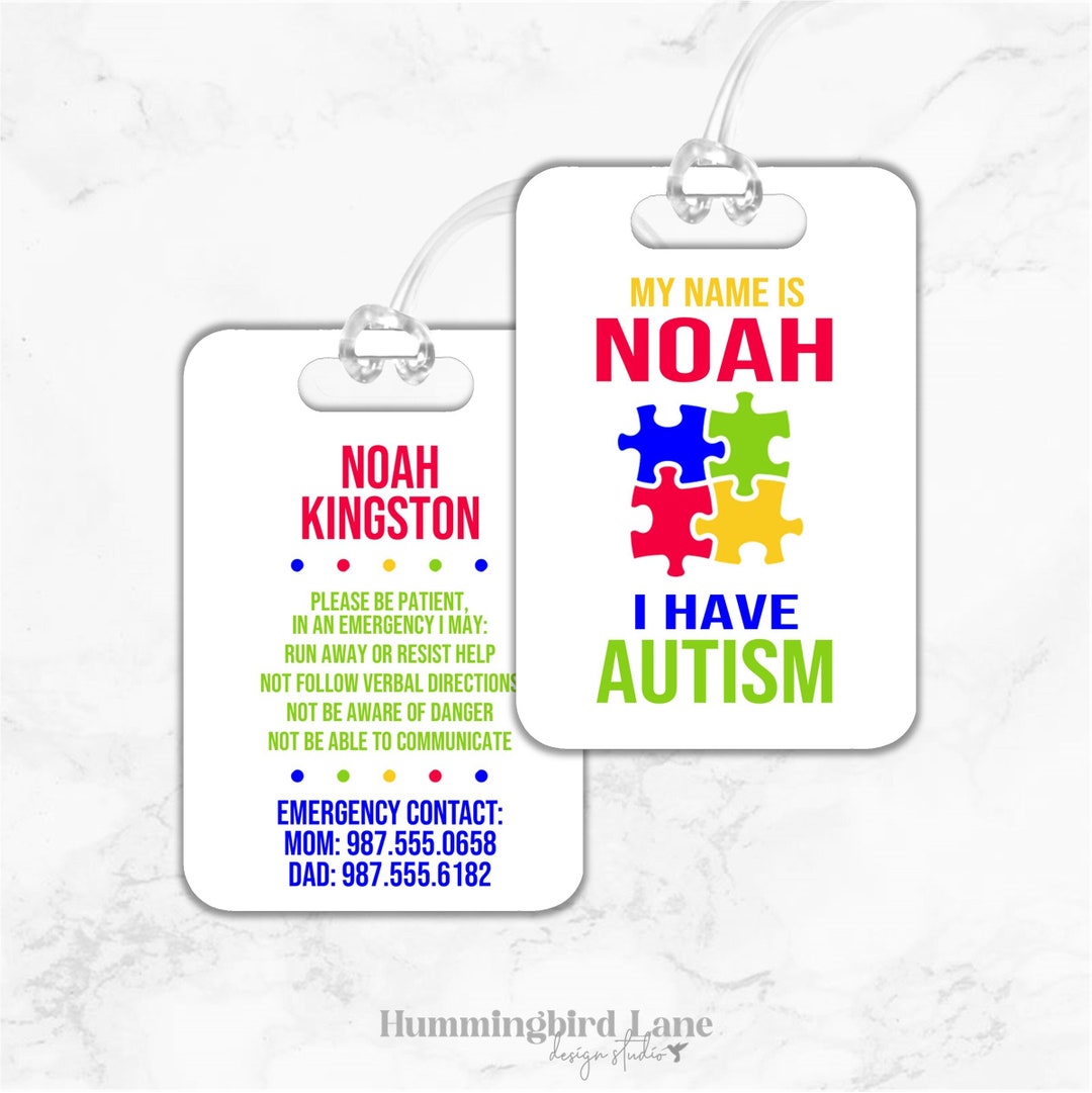 Autism Bag Tag, Autism Alert Tag, Personalized Bag Tag, Autism Hang Tag ...