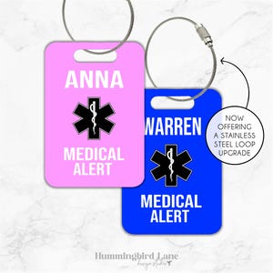 Medical Alert Bag Tag, Medical Alert ID, Personalized Medical Alert ...