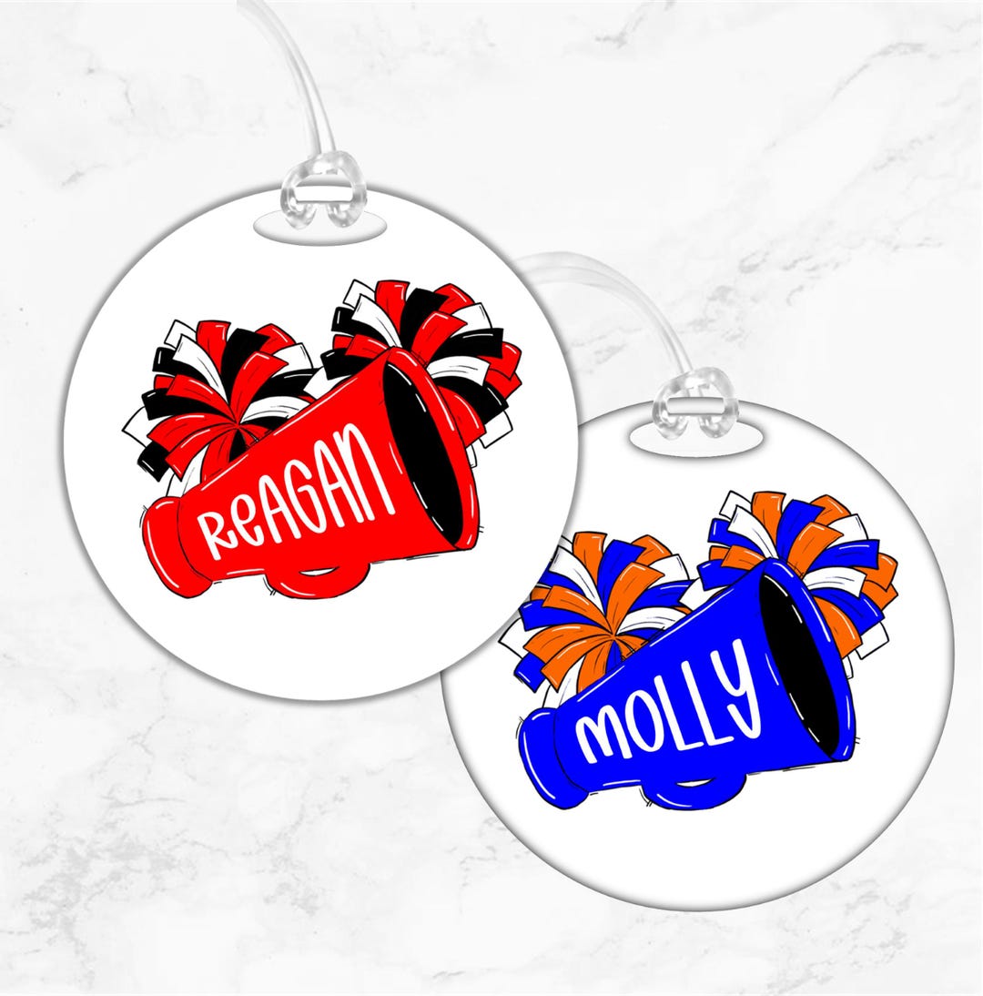 Round Cheerleader Bag Tag, Personalized Cheer Tag, Cheerleading Bag Tag ...