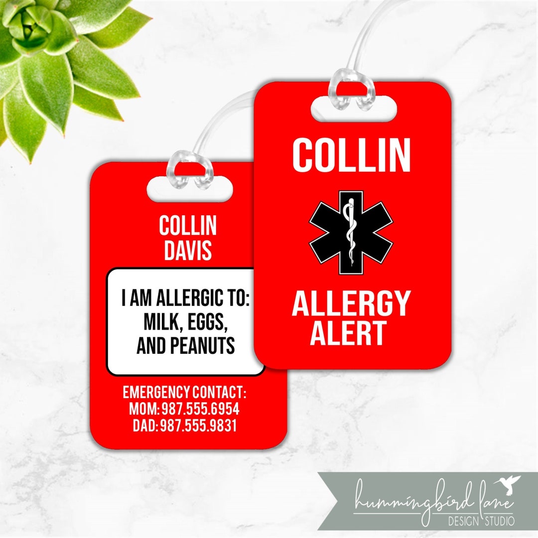 Allergy Alert Bag Tag, Allergy Alert ID, Personalized Allergy Alert ...