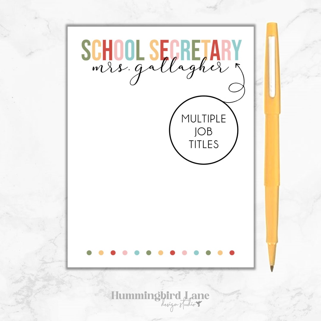 School Secretary Notepad, Personalized Notepad, Secretary Gift, Gift ...