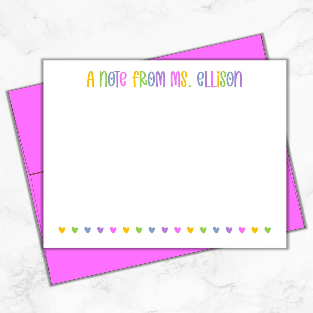 Personalized Teacher Note Cards – Rainbow Heart Stationery Set – Custom ...