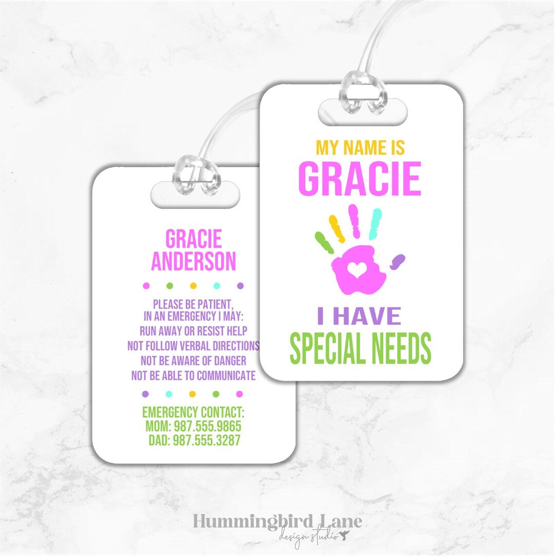 Special Needs Bag Tag, Special Needs Luggage Tag, Wheel Chair Tag, Car ...