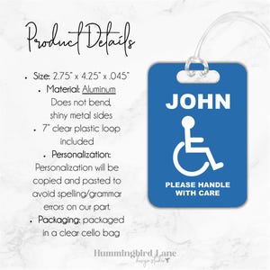 Personalized Handicap Tag, Wheelchair Tag, Disabled Tag, Disability ...