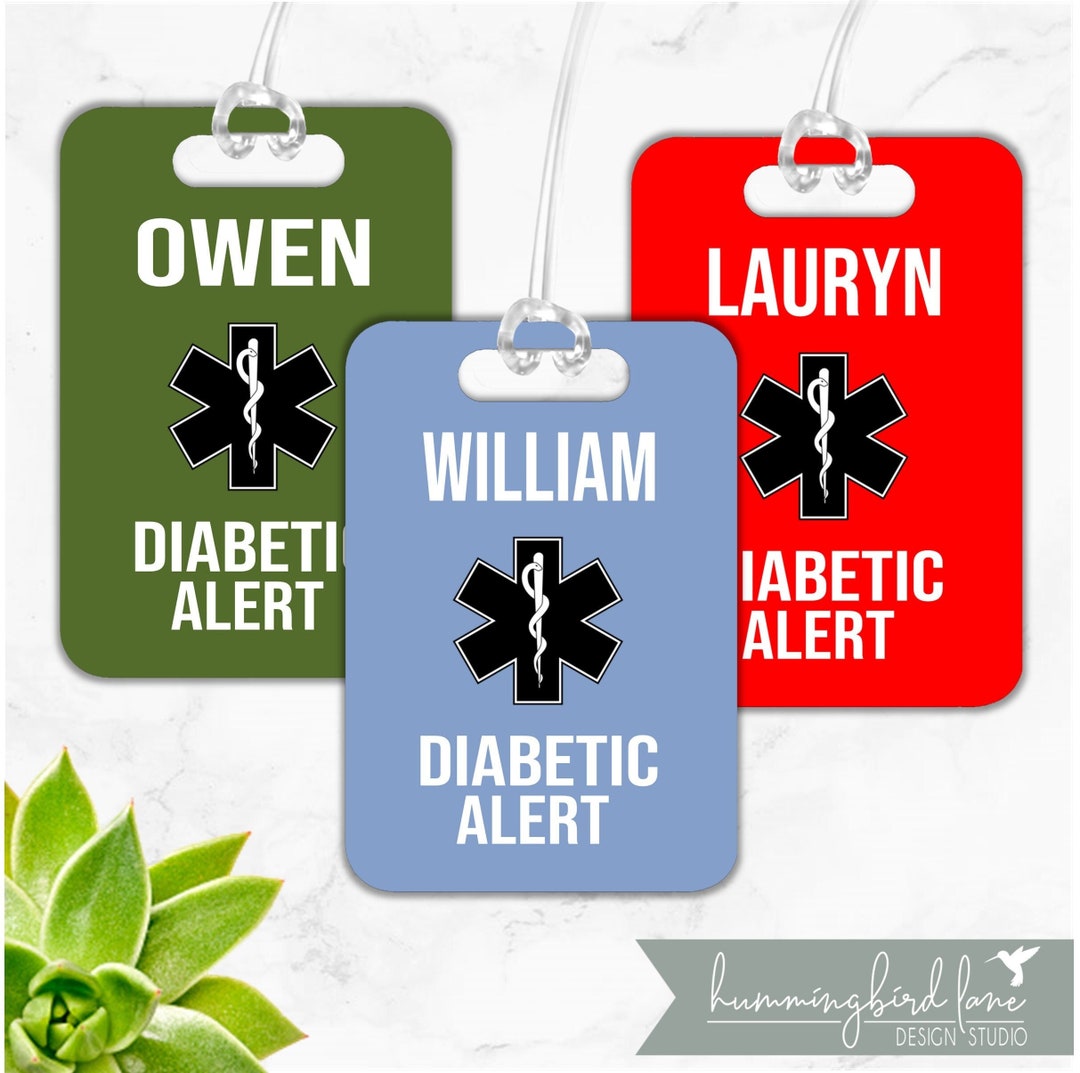 Diabetic Alert Bag Tag, Diabetic Alert ID, Personalized Diabetic Alert ...