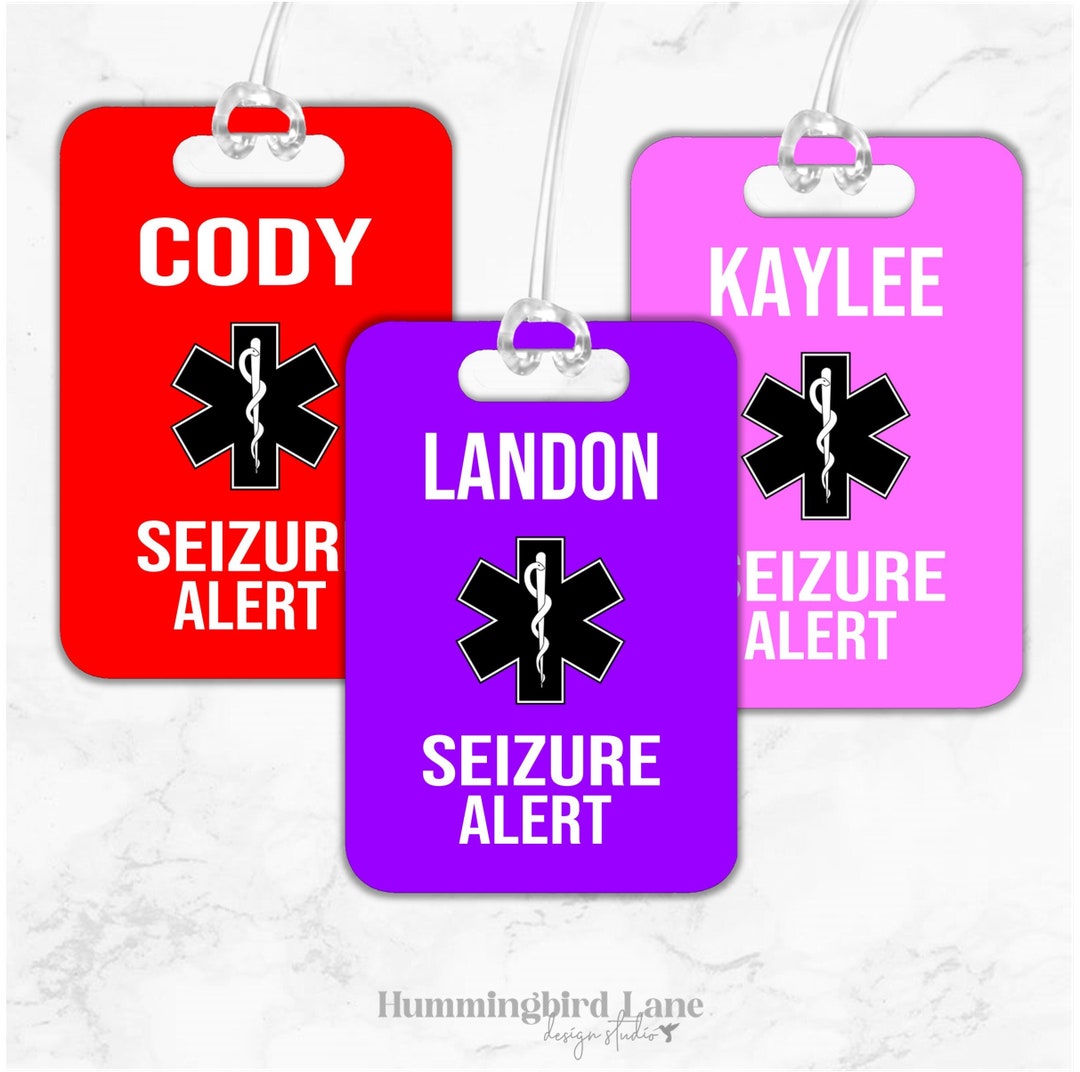 Seizure Alert Bag Tag, Epilepsy Alert ID, Medical Alert Tag, Emergency ...