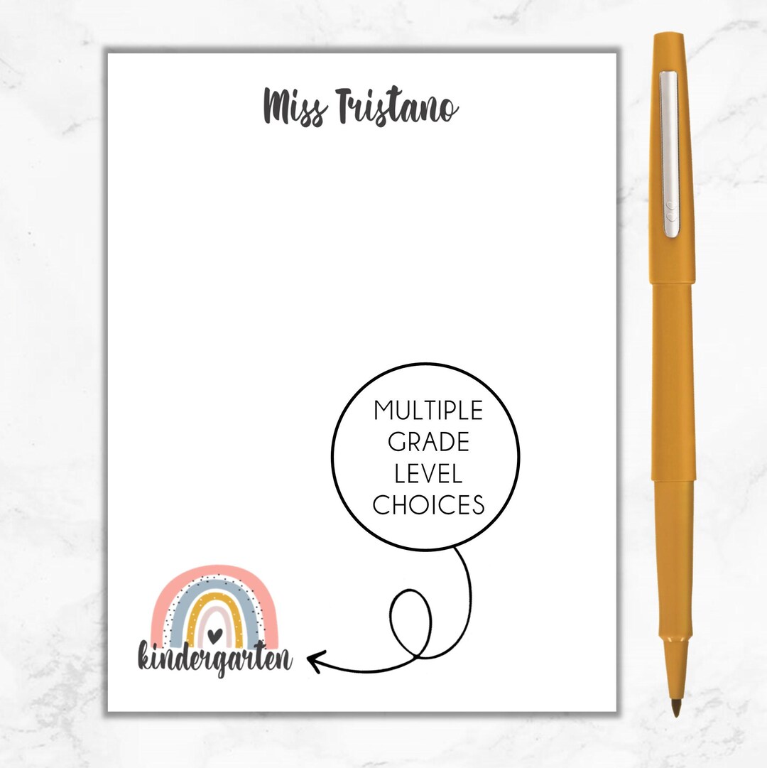 Rainbow Teacher Notepad, Grade Level Notepad, Personalized Teacher ...