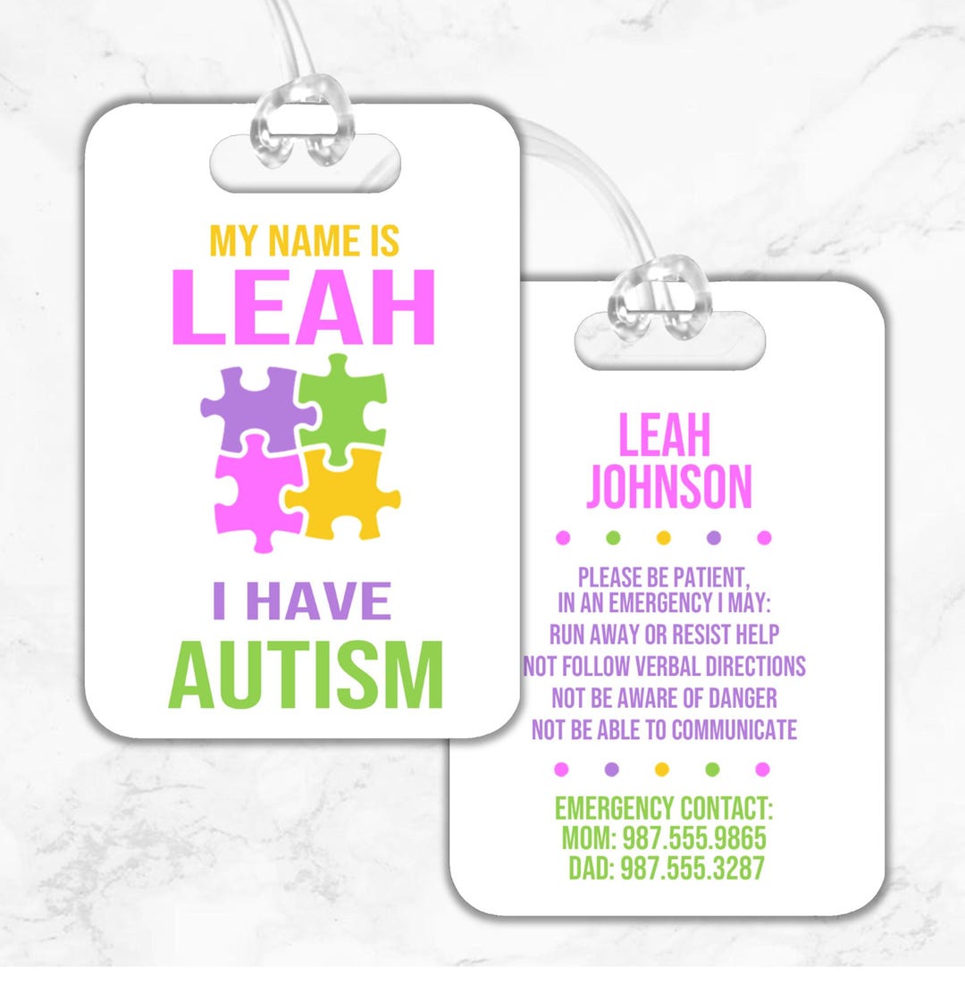 Autism Bag Tag, Autism Alert Tag, Personalized Bag Tag, Autism Hang Tag ...