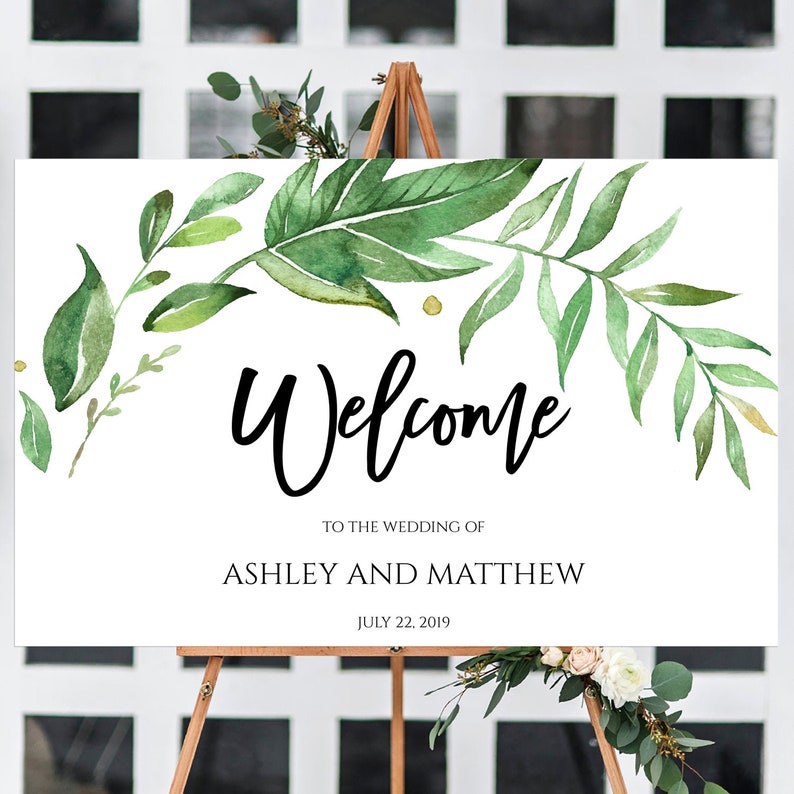 Greenery Welcome Sign Horizontal welcome sign Large welcome | Etsy