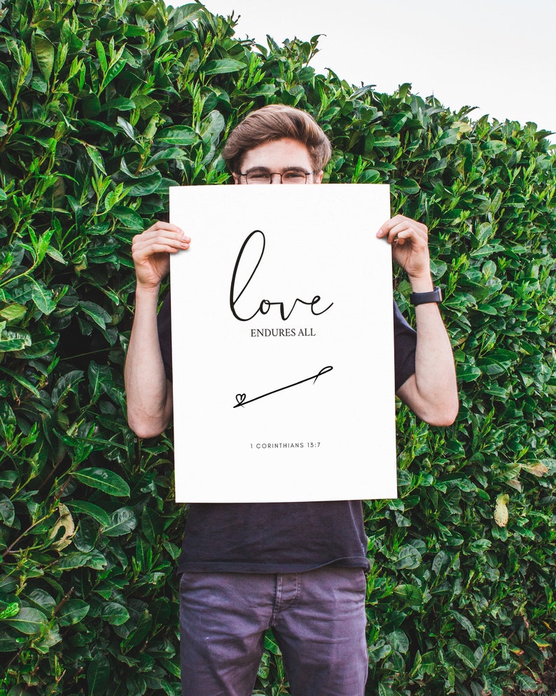 Love Endures All Things, Love Hopes All Things, Bible Verse Wall Art ...