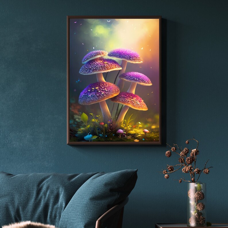 Glowing Dreamy Mushrooms Printable Wall Art, Instant Digital Download ...