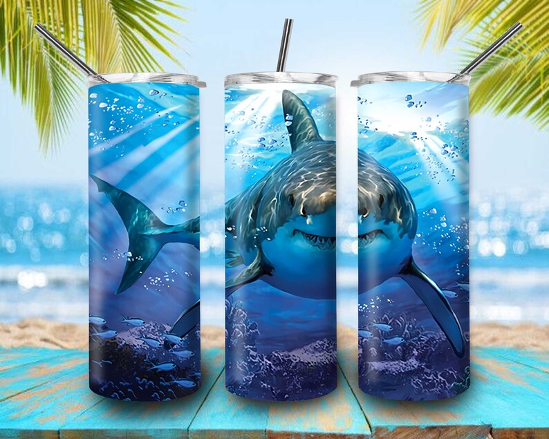 Sea Creature Shark Design for 20 Oz Skinny Tumbler Sublimation, Shark ...