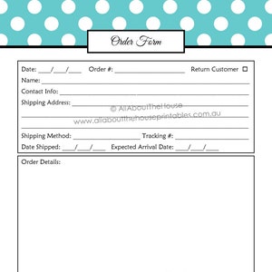 Order Form Custom Order Form Printable Business Planner Organization ...