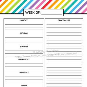 Weekly Meal Planner Printable Rainbow Stripe Menu Planner PDF Editable ...
