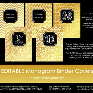 Binder Cover Gold and Black Monogram Spine Chevron Polka Dot Cheetah ...