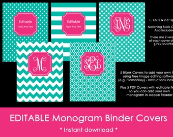 Editable Printable Monogram Binder Cover and Spine Chevron | Etsy