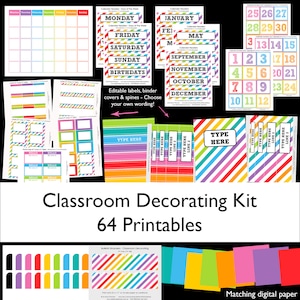 Classroom Decorating Kit Printables Organization Rainbow Back to School ...