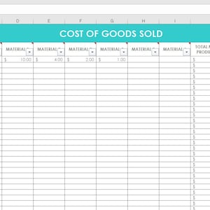 Cost of Goods Sold Inventory Spreadsheet Etsy Seller Tool Shop ...