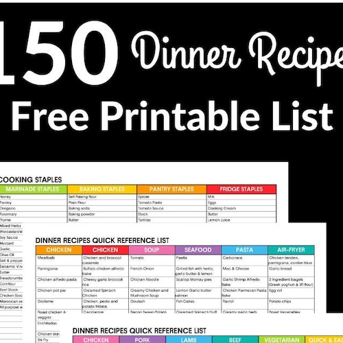 150 Dinner Ideas List Printable Rainbow Meal Planner Print at - Etsy Canada