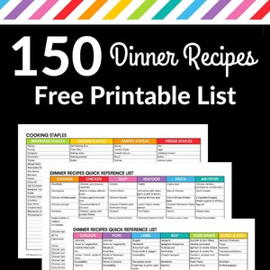 150 Dinner Ideas List Printable Rainbow Meal Planner Print at Any Page ...